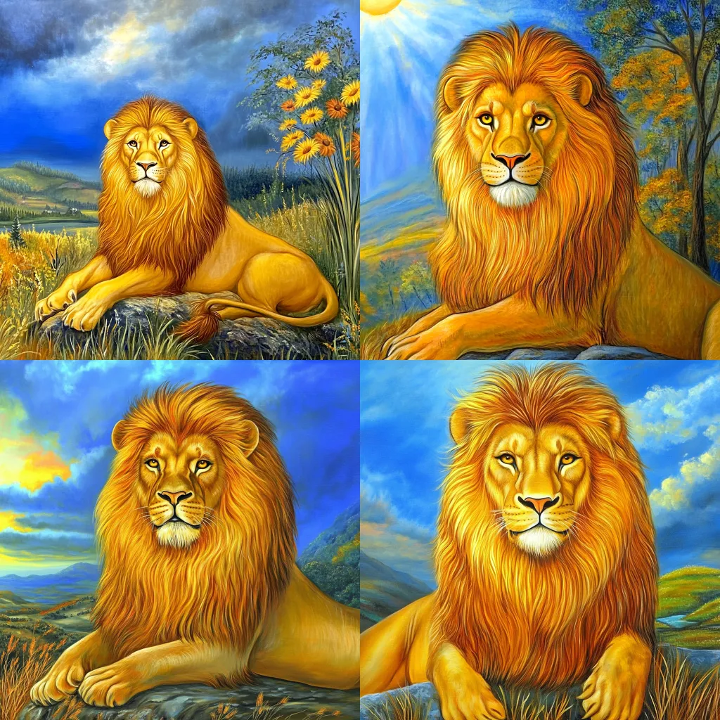 Vivid Elegance and Timeless Realms: A Collection of Fine Art Fantasy Realism - A Lion - Noble Shapes